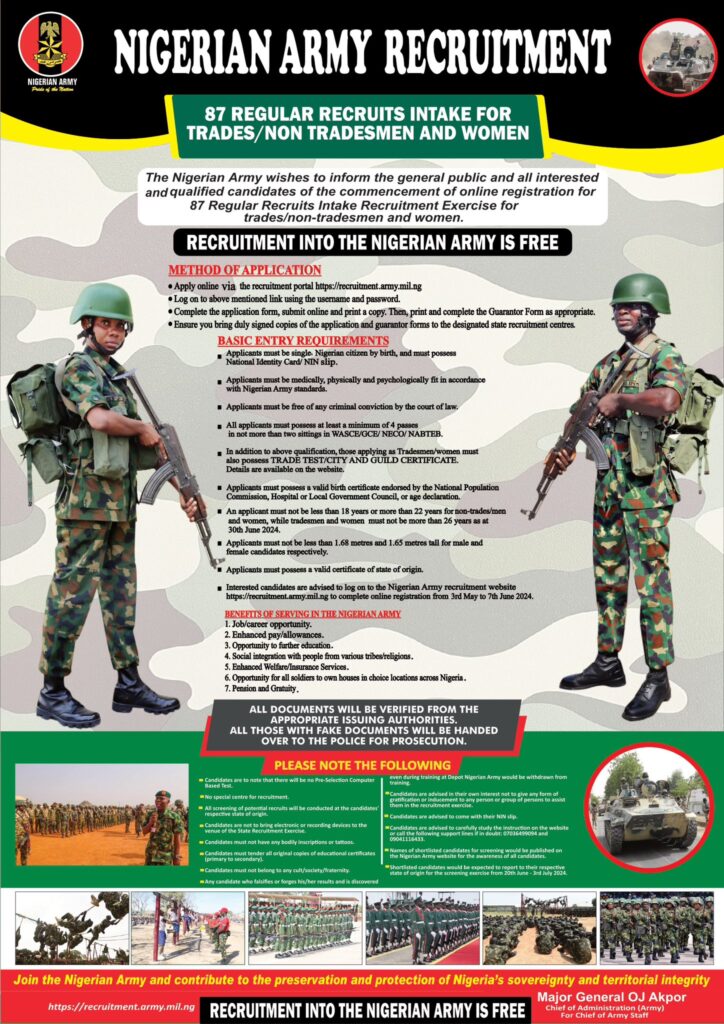 Application For Nigerian Army 89 Regular Recruitment Intake 2025 - Pastquestion